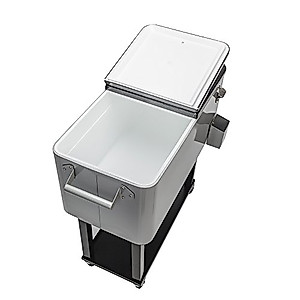 HomVent 80 Quart Rolling Cooler Cart Portable Outdoor Patio Cooler Cart on Wheels, Ice Chest Mobile Cooler Cart with Shelf ＆ Bottle Opener for Patio Pool Party (Stainless Steel)