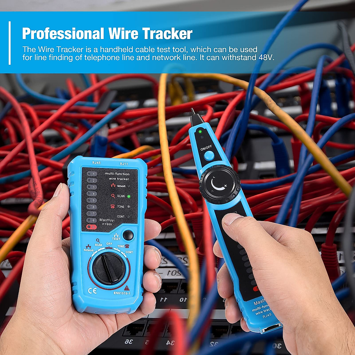 Mastfuyi Network Cable Tester, Cable Tracer with Probe Tone, RJ11 RJ45 Line Finder, Wire Tracker Multifunction, Ethernet LAN Network Cat5 Cat6 Cable Maintenance Collation, Telephone Line Test