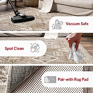 nuLOOM 8x10 Becca Traditional Tiled Area Rug, Taupe, Faded Transitional Design, Stain Resistant, For Bedroom, Dining Room, Living Room, Hallway, Office, Kitchen, Entryway