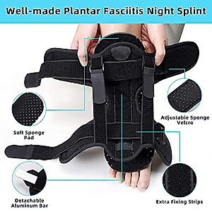 Nicoport A1B Plantar Fasciitis Night Splint Unisex Adjustable Foot Drop Orthotic Brace for Plantar Fasciitis & Achilles Tendonitis Relief Breathable Night Splint w/Massage Ball for Easing Pains A1B
