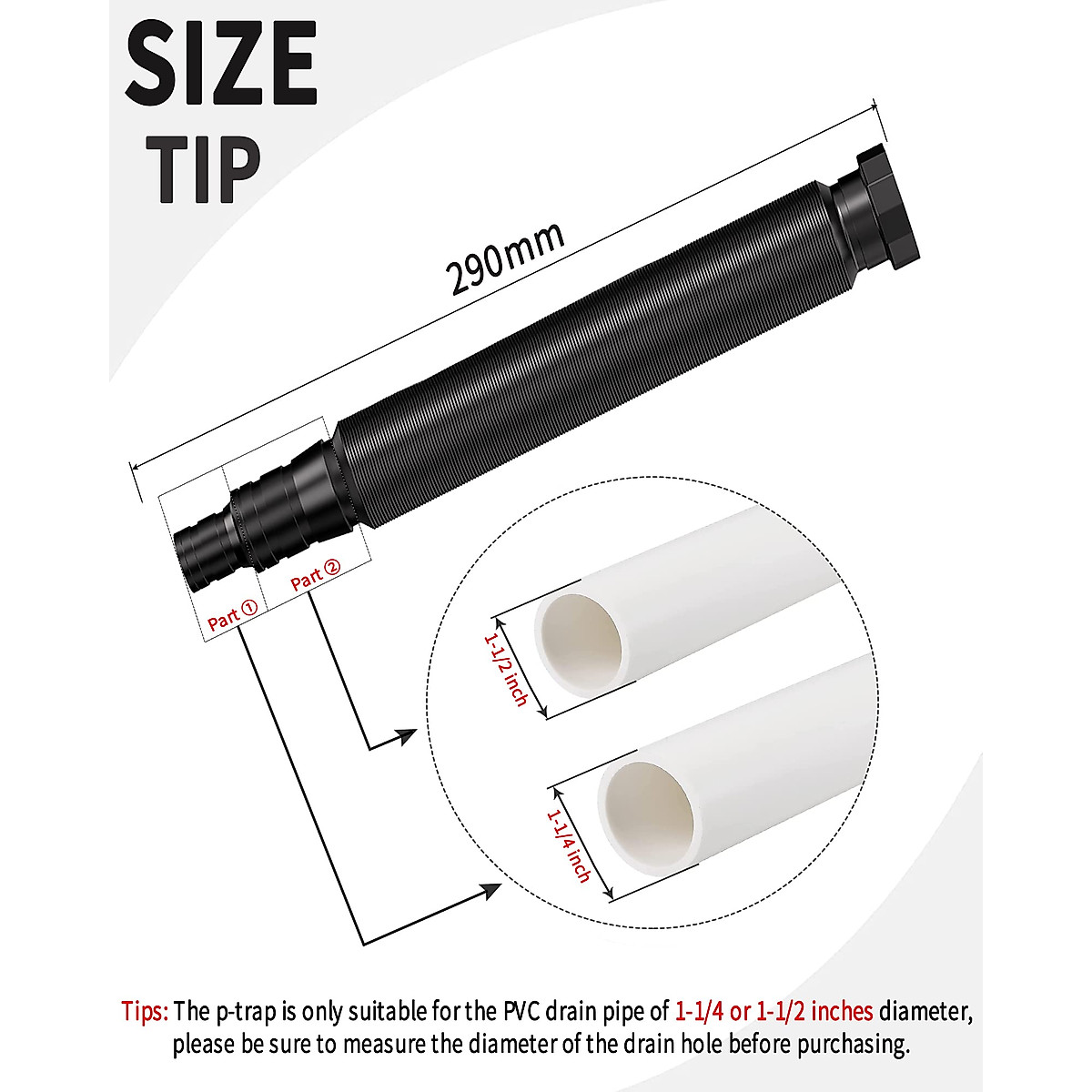 Upgraded 2 in 1 Bathroom Sink Drain Kit with Flexible P-Trap, Suitable for 1-1/4'' or 1-1/2'' PVC Drain Pipe, Pop Up Drain with Anti-clogging Sink Stopper, Ten Minutes Easily Installation