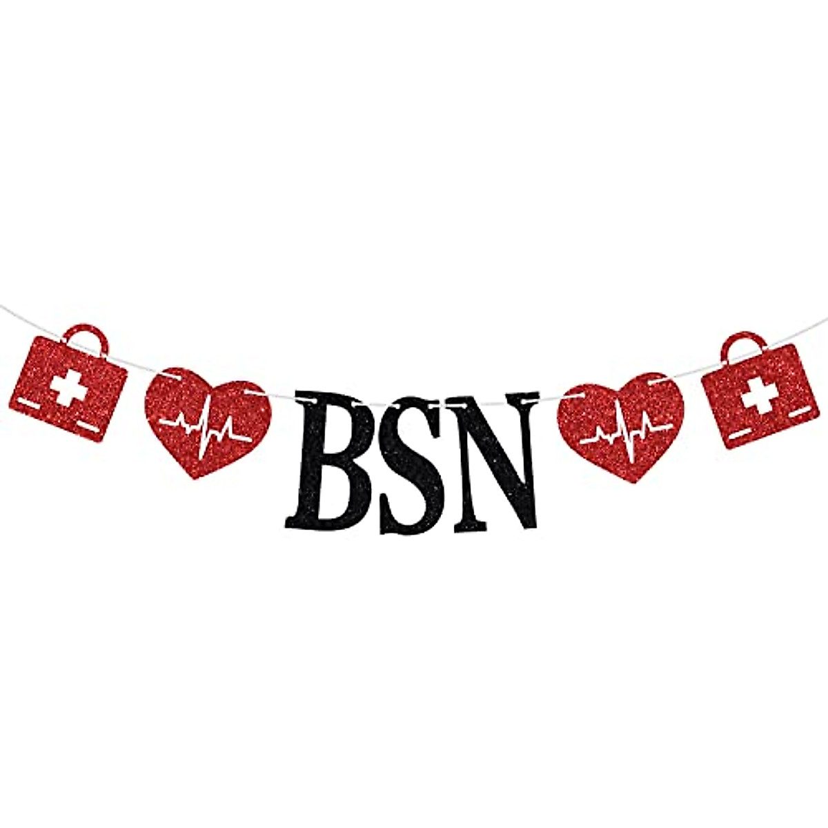 Ferastar 2021 BSN Banner, Congrats Nurse Banner, Class of 2021 Nurse Graduation Party Decoration Black Red Glitter