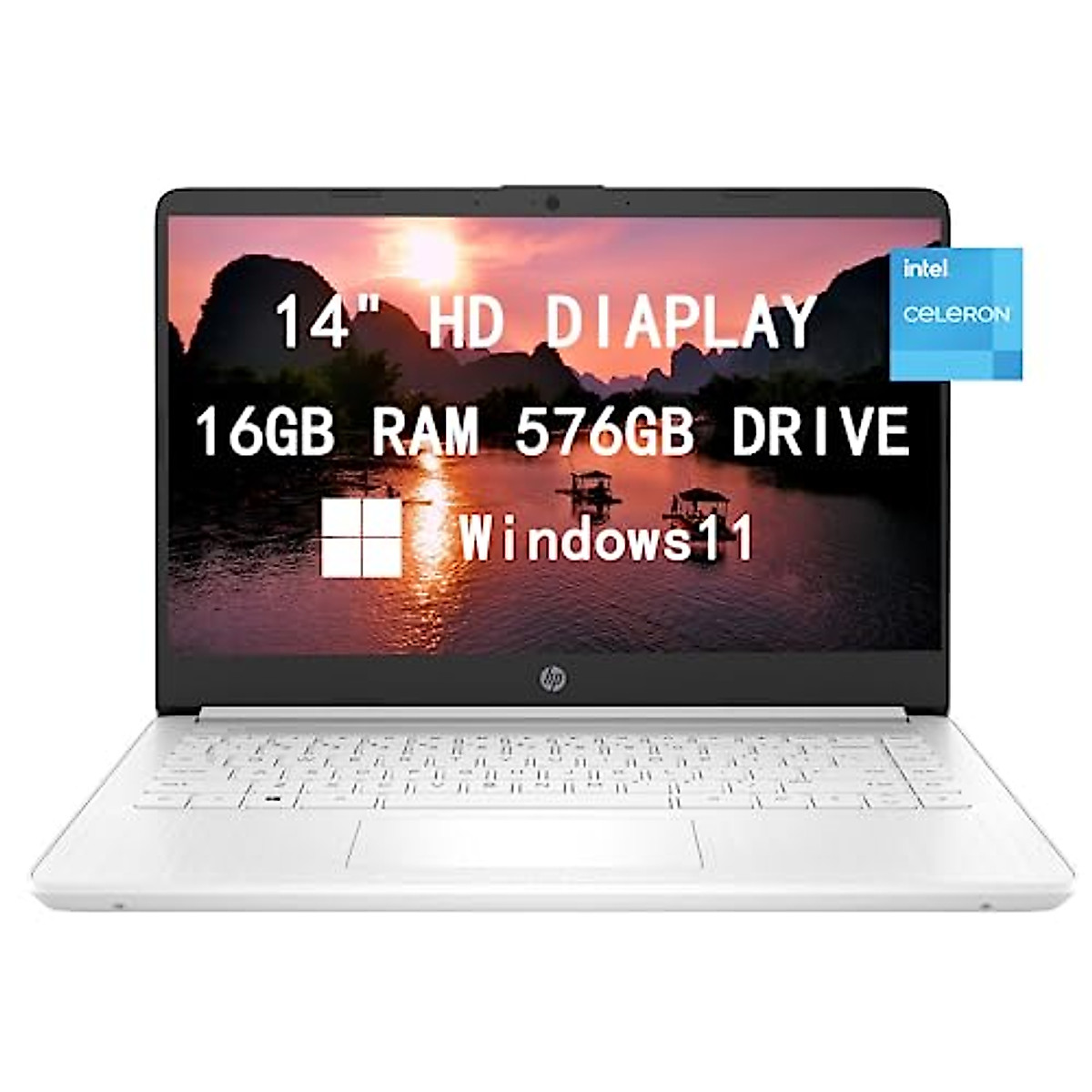 HP Premium 14-inch HD Laptop Computer| Intel Dual Core 2.8GHz 16GB RAM 576GB(64GB SSD+512GB Card)| Webcam Bluetooth HDMI USB-C Wi-Fi Fast Charge| Windows 11 S with 1 Year MS 365| LIONEYE Bundle| White