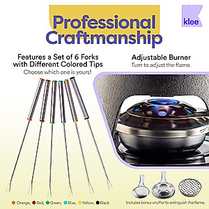 Klee 12-Piece Cast Iron Fondue Set with Red Fondue Pot, 6 Fondue Forks, Fondue Burner and Fondue Pot Base, 44 oz