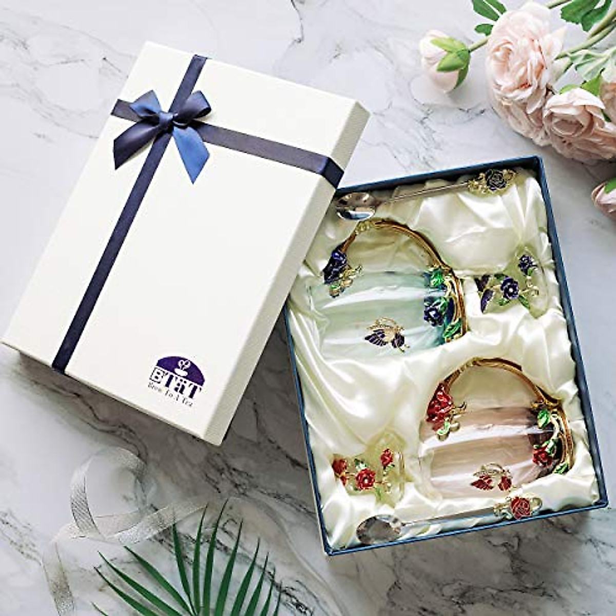 BTaT- Tea Cups with Lids, Pack of 2, Glass Tea Cup, Fancy Tea Cups, Gifts for Women, Tea Mugs for Women, Tea Sets for Women