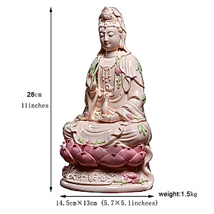 XINJDM Etchings Guan Yin Statue, Ceramic Quan Yin Buddha, Kwan Yin Statue, Buddha Siting On A Lotus Statue, Home Decor, Best Chinese Feng Shui Gifts. (11 Inches Top Ceramic Guan Yin) (Size : 28x14.5)