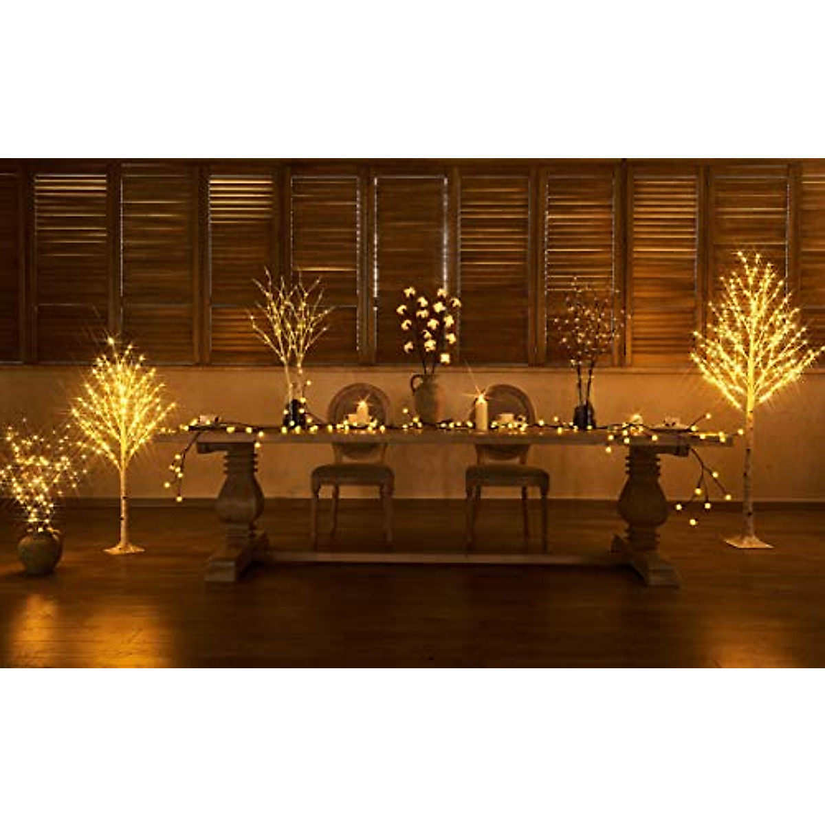 LITBLOOM Lighted Brown Willow Branches with Timer Battery Operated Set of 2 Tree Branch with Warm White Lights for Holiday and Party Decoration 32IN 100 LED Waterproof