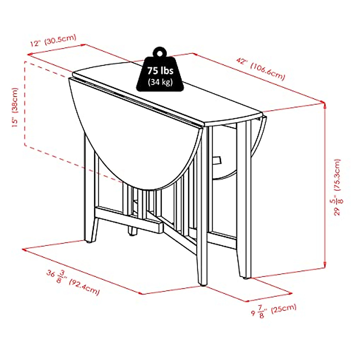 Winsome Wood Alamo, , Double Drop Leaf, Round Table Mission, Walnut, 42-Inch/ 41.97 in x 41.97 in x 29.65 in