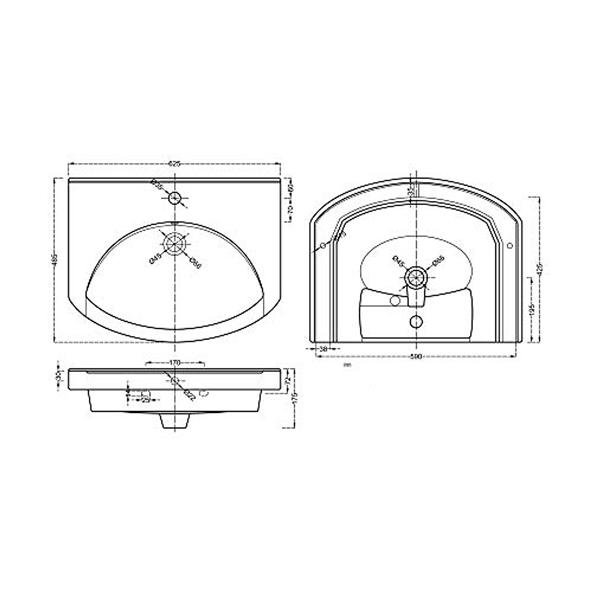 RUNFINE RFVA0069G 24 inch Wide All Wood Modern Gray Vanity with vitreous China top, 2 Doors and 1 Slow Close Arch Drawer