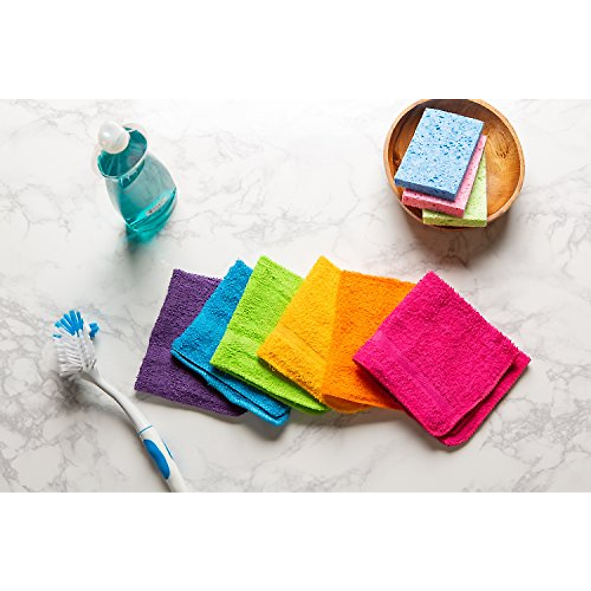 DII Basic Bulk Pack Cotton Washcloth Set, 12x12, Bright Rainbow, 24 Piece