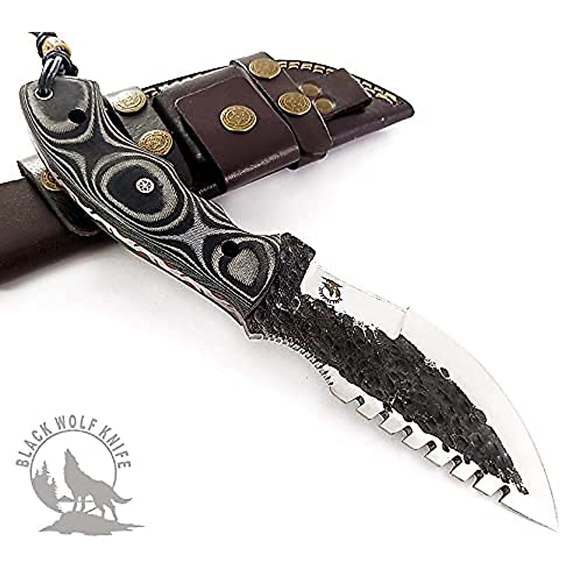 HEAVY DUTY 7MM Handmade 1095 High carbon steel Tracker Knife EDC for Hunting, Bush craft, Camping, Fixed Blade G10 Handle with Cowhide Leather Sheath, BW-4142 BLACK AND GREY