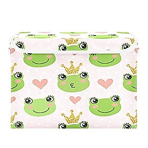 Krafig Cartoon Colorful Animal Frog Foldable Storage Box Large Cube Organizer Bins Containers Baskets with Lids Handles for Closet Organization, Shelves, Clothes, Toys