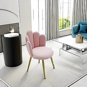 BOWTHY Vanity Chair for Makeup Room - Midcentury Modern Accent Velvet Chair with Back Support, Gold Legs for Living Room Bedroom (Pink)