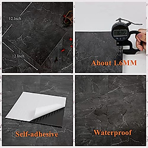 Peel and Stick Floor Tile, Black Grey Marble Vinyl Flooring, Durable and Waterproof for Update Bathroom Kitchen Basement, 11.8x11.8In, 10 PCS