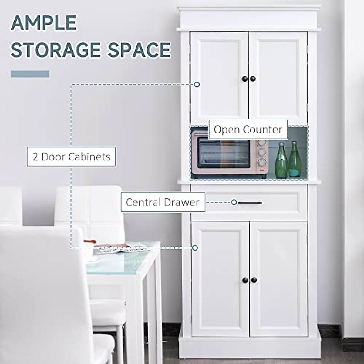 HOMCOM Traditional Buffet with Hutch, Freestanding Kitchen Pantry Storage Cabinet with Doors and Drawer, Adjustable Shelving, White