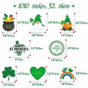 1010 PCS St. Patrick’s Day Stickers, 280 Designs Shamrock Irish Leprechaun Peeking Stickers Saint Patty Holiday Decoration for Holiday Decals Party Supplies Reward Gifts (32 Sheets)