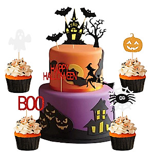 33 pcs Halloween Cake Topper Cupcake topper Haunted House Cake Topper Halloween Cake Decoration Ghost Cake Decoration Pumpkin Cupcake Decoration for Wizard Party Ghost Party Spider Party (33 pcs)