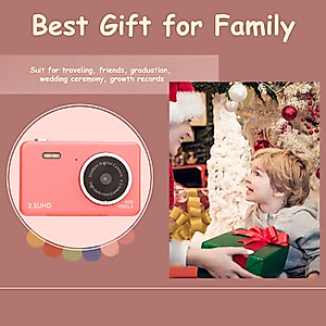 Compact Cute Dual Lens Digital Camera, 2.5K HD Selfie Camera with 8X Zoom for Students (Pink)
