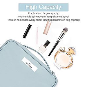 Pocmimut Makeup Cosmetic Bag for Women Cosmetic Travel Makeup Large Toiletry Bag for Girls Make Up Brush Bags Reusable Toiletry Bag(Blue)