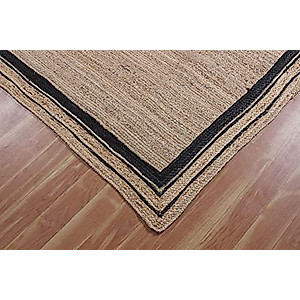 Casavani Indian Hand Braided Rag Rug Geometric Beige & Black Jute Area Rug Hallway Enterway Rugs For Farmhouse,Bedroom,Dining Room & Kitchen 4x6 6x8 4x10 Feet Runner