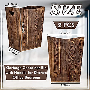 2 Pcs Wood Trash Can Wastebasket Office Bin Rustic Wooden Waste Basket Decorative Trash Bin Small Garbage Can Near Desk Bathroom Trashcan Garbage Container Bin with Handle for Kitchen Bedroom, Brown