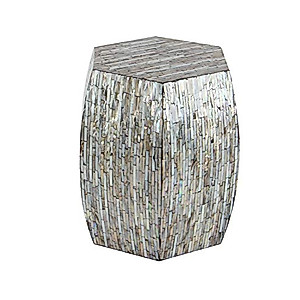 Deco 79 Mother of Pearl Shell Handmade Side End Accent Table Shell Mosaic Hexagon End Table with Brown Accents, Side Table 16" x 16" x 16", Gray