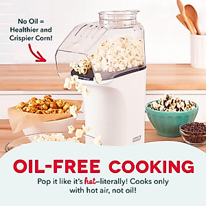 DASH Hot Air Popcorn Popper Maker with Measuring Cup to Portion Popping Corn Kernels + Melt Butter, 16 Cups - White