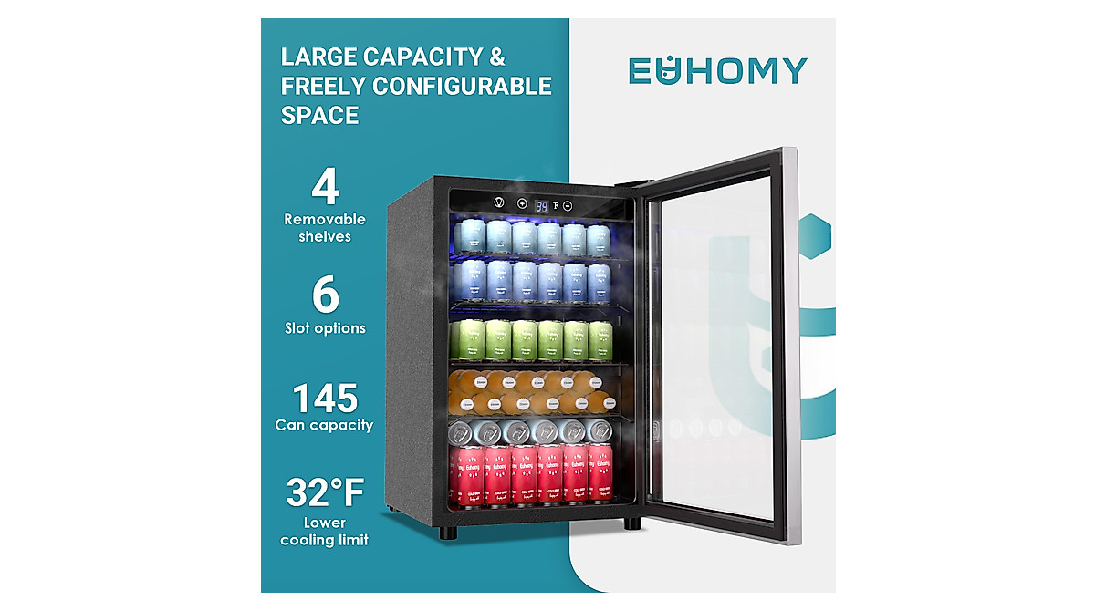 EUHOMY 4.5 Cu.ft Beverage Refrigerator | 145 Can Mini Fridge