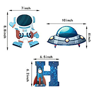 Outer Space Theme Birthday Banner Happy Birthday Signs with Astronaut Rocket UFO Spaceman Universe Planet Galaxy Funny Birthday Party Backdrop Hanging Decorations 16pcs