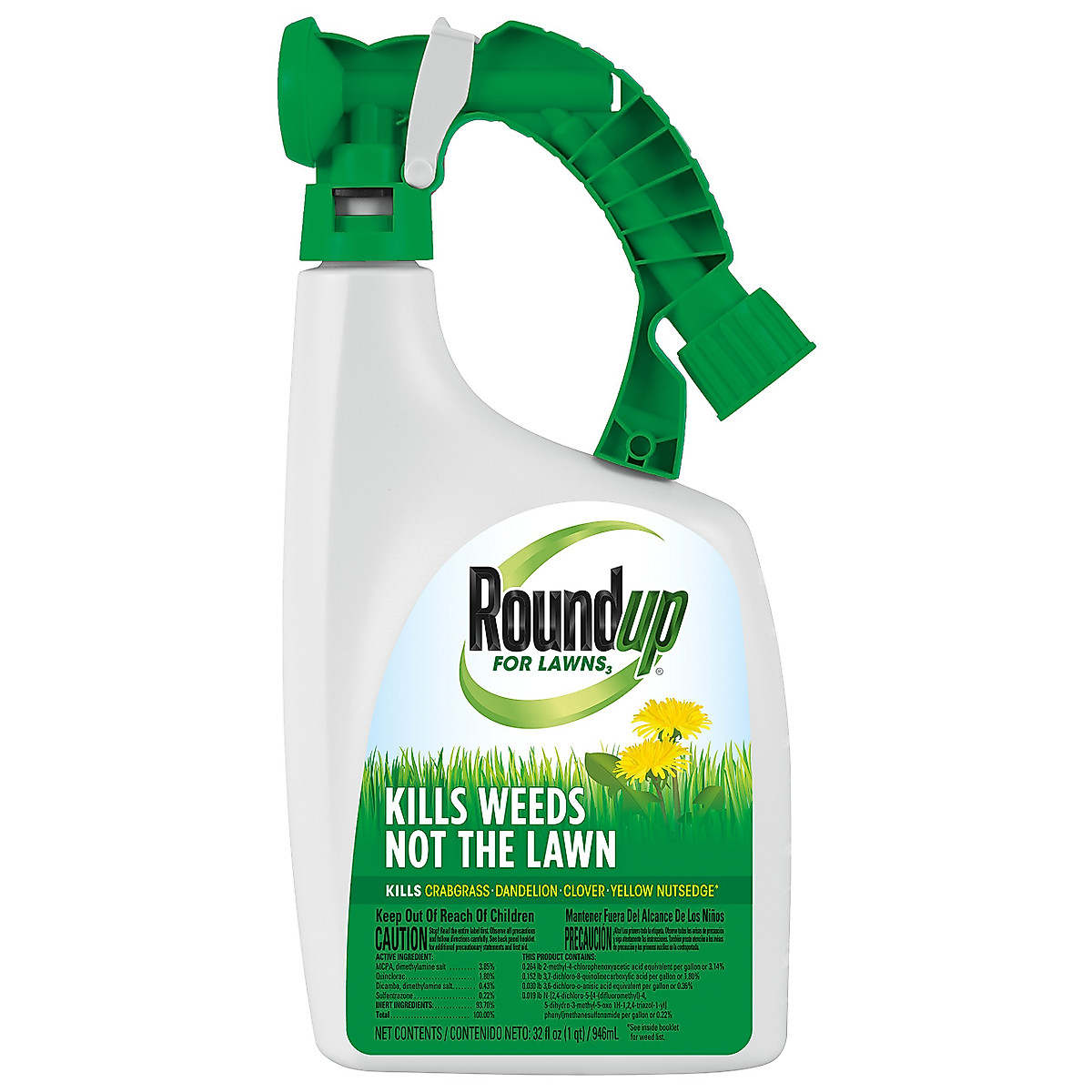 Roundup For Lawns3 Ready-To-Spray (Northern), 32 oz. - Lawn Safe Weed Killer for Northern Lawns, Kills Crabgrass, Dandelion, Clover and Yellow Nutsedge - Kills Weeds, Not the Lawn
