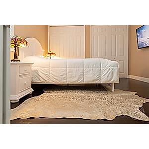 Genuine Metallic Gold on Off White Cowhide Rug 6 x 8 ft. 180 x 240 cm