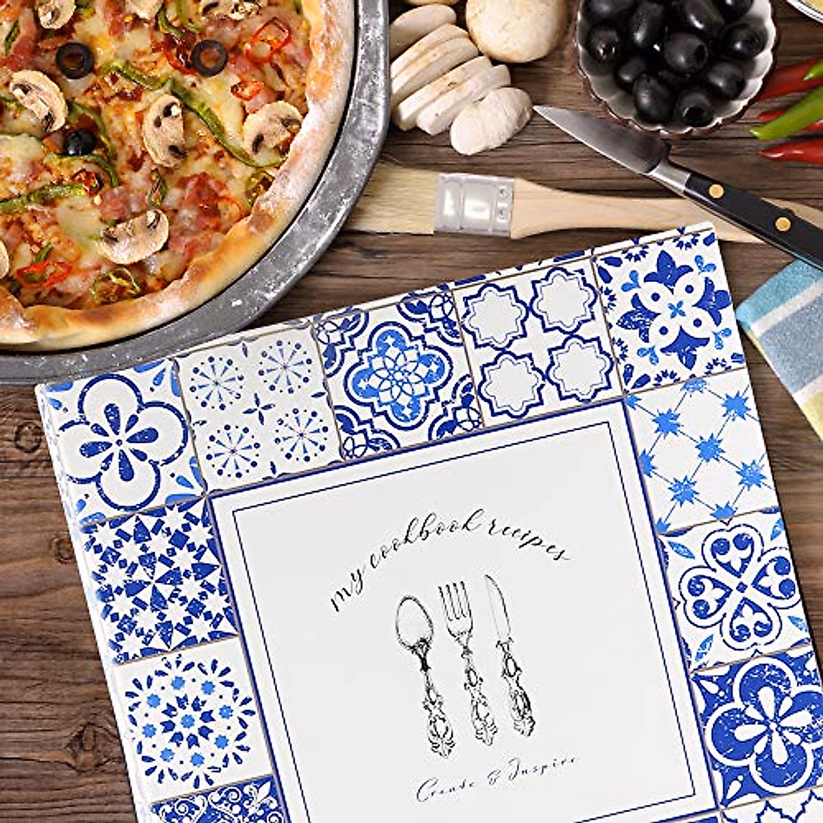 Cookbook Recipe Binder/Organizer, Blue Pattern 3-Ring Binder to Hold All Your Recipes and Recipe Cards, 6 Tabbed Divider Sections, 50 Matching Recipe Cards Included