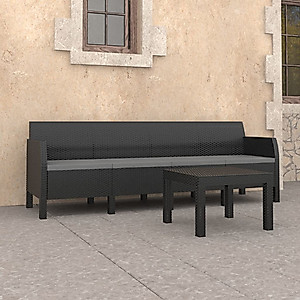 VRAXO 2 Piece Patio Lounge Set with Cushions PP Rattan Anthracite,Outdoor Furniture Sets-72.05lbs