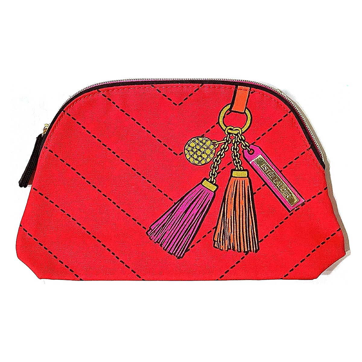 Estee Lauder Cosmetics Makeup Travel Bag (Beauty of Illusion Collection ≈ Red Dome with Tassels Print)