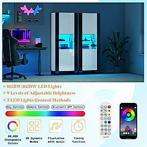 AMERLIFE Modern Set of 2 Bookcase, LED 68in Storage Cabinet with 6 Tiers for Storage & 3 Adjustable Shelves, High Glossy Display Case for Living Room, Home Office, Study Room, White