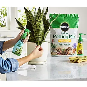 Miracle-Gro Indoor Potting Mix, Indoor Plant Food & Leaf Shine - Bundle of Potting Soil (6 qt.), Liquid Plant Food (8 oz.) & Leaf Shine (8 oz.) for Growing, Fertilizing & Cleaning Houseplants