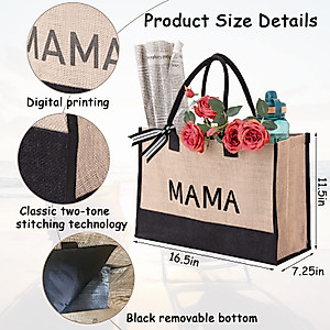 TINSKY Personalized Mom Gift Bag Initial Jute Tote Bag for Women Monogrammed Burlap Tote Bag with Handles for Mother Birthday Thanksgiving Day Gifts
