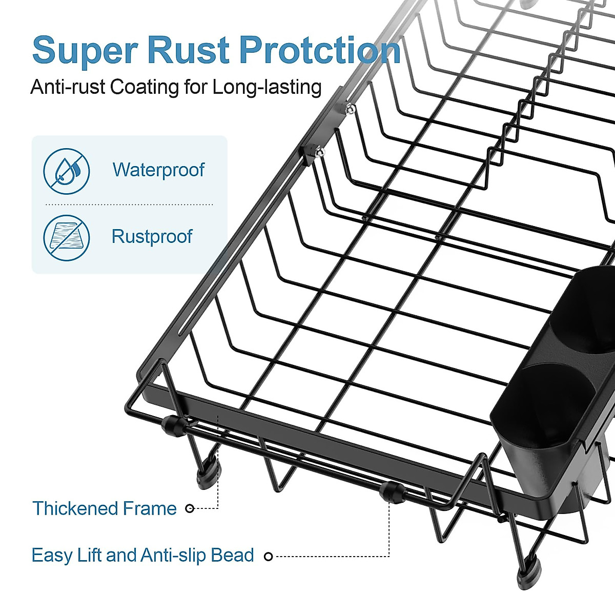 iSPECLE Sink Dish Drying Rack - Over Sink Dish Rack, in Sink or on Counter Dish Drainer, Sink Drying Rack with Removable Cutlery Holder Large Capacity, Black