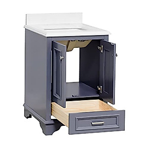 Nantucket 24-inch Bathroom Vanity (Quartz/Marine Gray): Includes Marine Gray Cabinet with Stunning Quartz Countertop and White Ceramic Sink