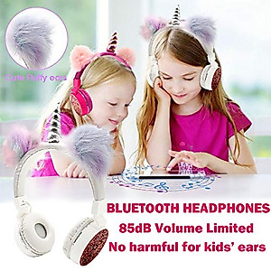 JINSERTA Bluetooth 5.0 Headphones with Fluffy Cat Ears for Kids, Kids Headband Earphone Foldable Headset Rechargeable Support TF Card, FM, Aux in (Black)
