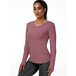 CADMUS Women's V-Neck Workout Shirts Long Sleeve Yoga Top Athletic Running T Shirt,Black, Grey, Pink,Large