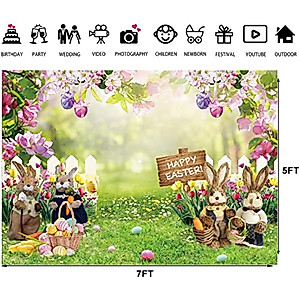 Spring Easter Photography Backdrop 7x5FT Easter Rabbit Garden Colorful Eggs Photo Backdrops Fence Green Grass Bunny Decoration Kids Newborn Baby Birthday Party Backgrounds