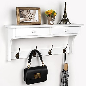 Emfogo Coat Hooks Wall Mounted, 23'' Rustic Wood Coat Rack Wall Mount Shelf with Hooks, Farmhouse Wall Coat Rack with Shelf & Vintage Coat Hook for Entryway, Mudroom, Bedroom, Kitchen, Bathroom