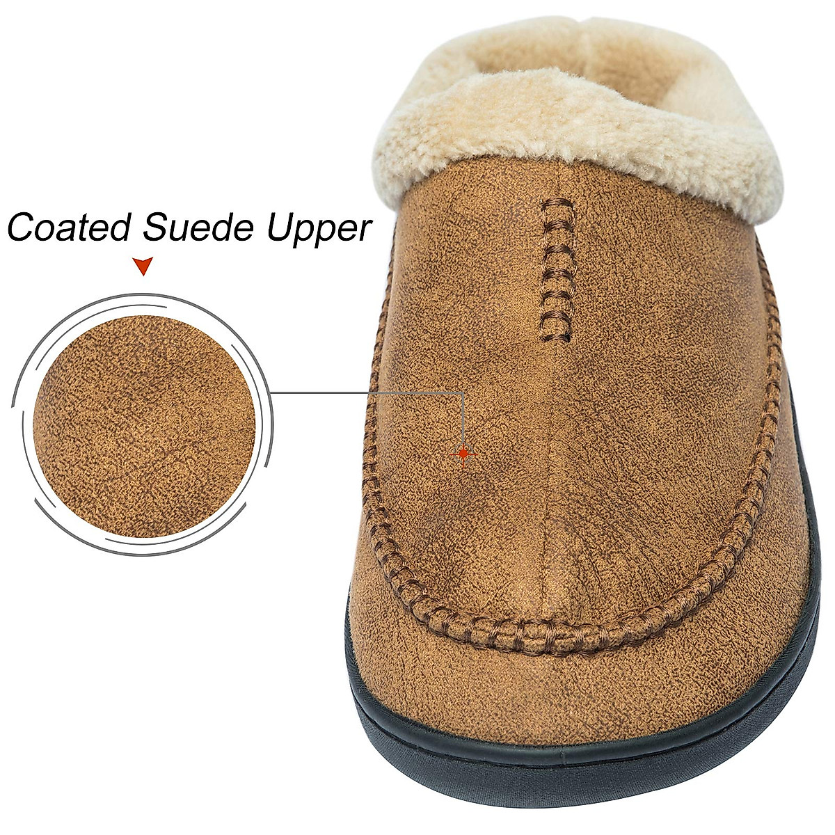 WOTTE Men's Moccasin Slippers Microsuede Fleece Fuzzy Lined Memory Foam House Shoes for Indoor Outdoor Size 9-10 Brown