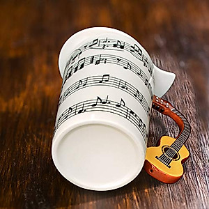 Lavezee Mug Cup With Guitar Handle And Art Musical Notes Holds 15 Oz, Tea Coffee Milk Ceramic Mug Gift For Music Lover