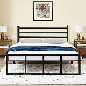 GreenForest Queen Bed Frame with Headboard Heavy Duty Metal Platform Mattress Foundation with Square Slats Support No Box Spring Needed, Black