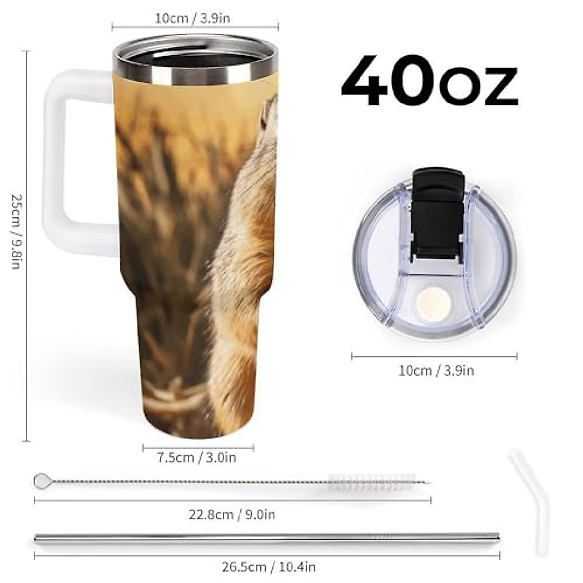 JTKBNVM Hand Drawn Groundhog Car Tumbler Travel Coffee Mug 40 Oz Tumbler with Handle And Straw Lid Large Insulated Mug Stainless Steel Water Bottle Large Capacity Car Cup