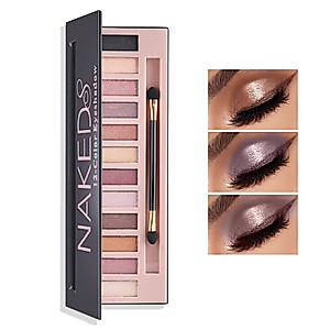 LZYLLS 12 Shades Nude Matte Eyeshadow Palette,Shimmer Naked Eyeshadow Palette,Eye Shadow Palette Natural Flash Waterproof Durable Smoked Professional Makeup Palette With Brush(Pearl)