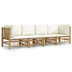 vidaXL Bamboo 4 Piece Patio Lounge Set with Cream White Cushions - Comfortable Outdoor Seating for Garden, Patio, Deck - Easy Assembly