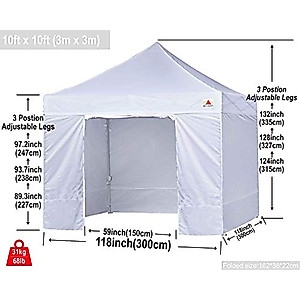 ABCCANOPY Ez Pop Up Canopy Tent with Sidewalls 10x10 Commercial -Series, White